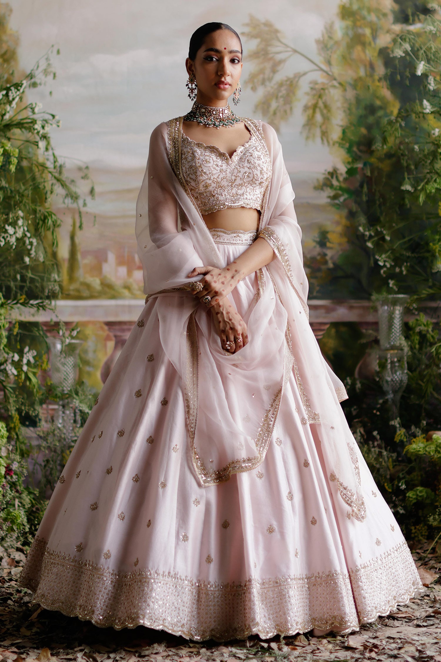 Buy Jigar Mali Pink Chanderi Geometric Embroidered Lehenga Set Online ...