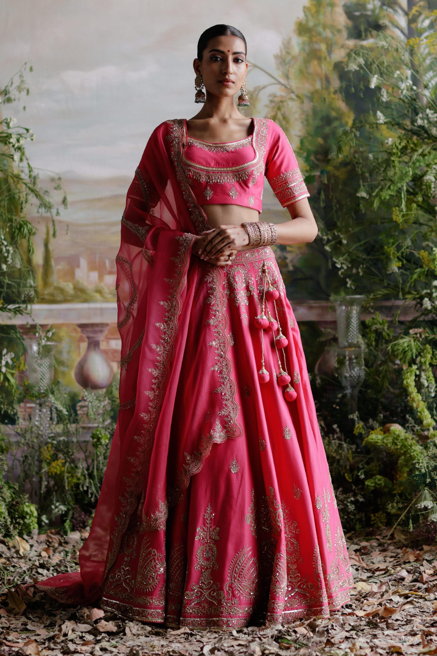 Buy Jigar Mali Pink Chanderi Dori Embroidered Lehenga Blouse Set Online ...