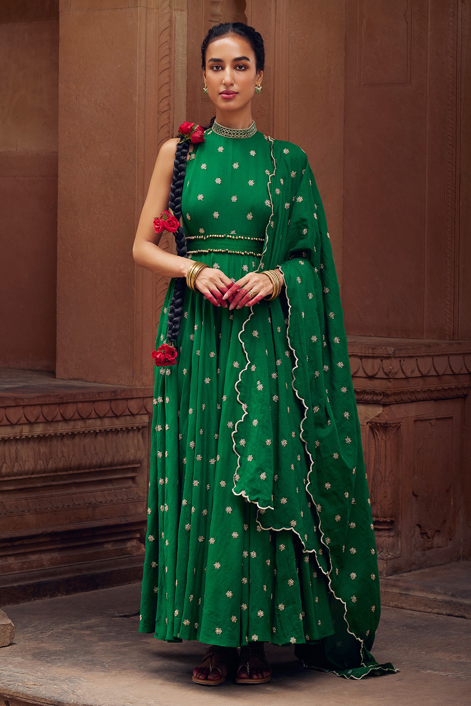 Buy Seema Nanda Green Cotton Mul Inara Dori Floral Embroidered Anarkali ...