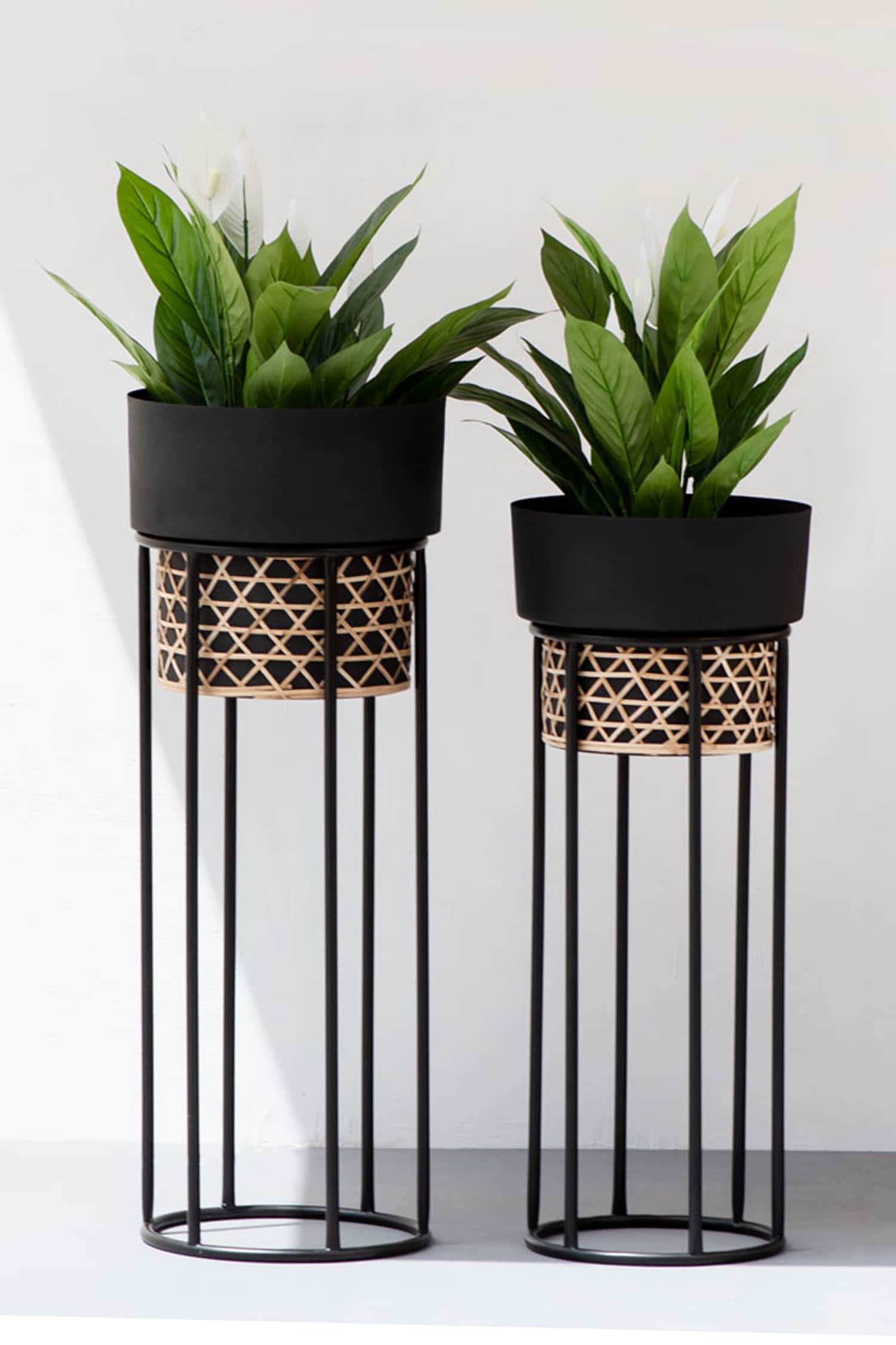 The Decor Remedy Black Iron Handwork Cane Planters With Texture Set Of 2