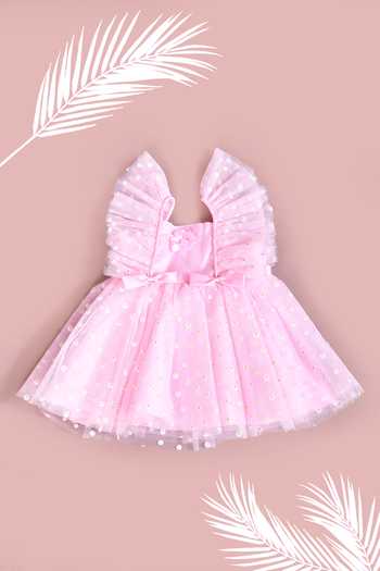 Buy Pink Satin Silk Embellished Floral Daisy Dress For Girls by Banana ...