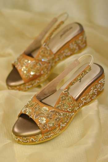 Buy Around Always Yellow Poly Silk Zubeida Zardozi Embroidered Wedges ...