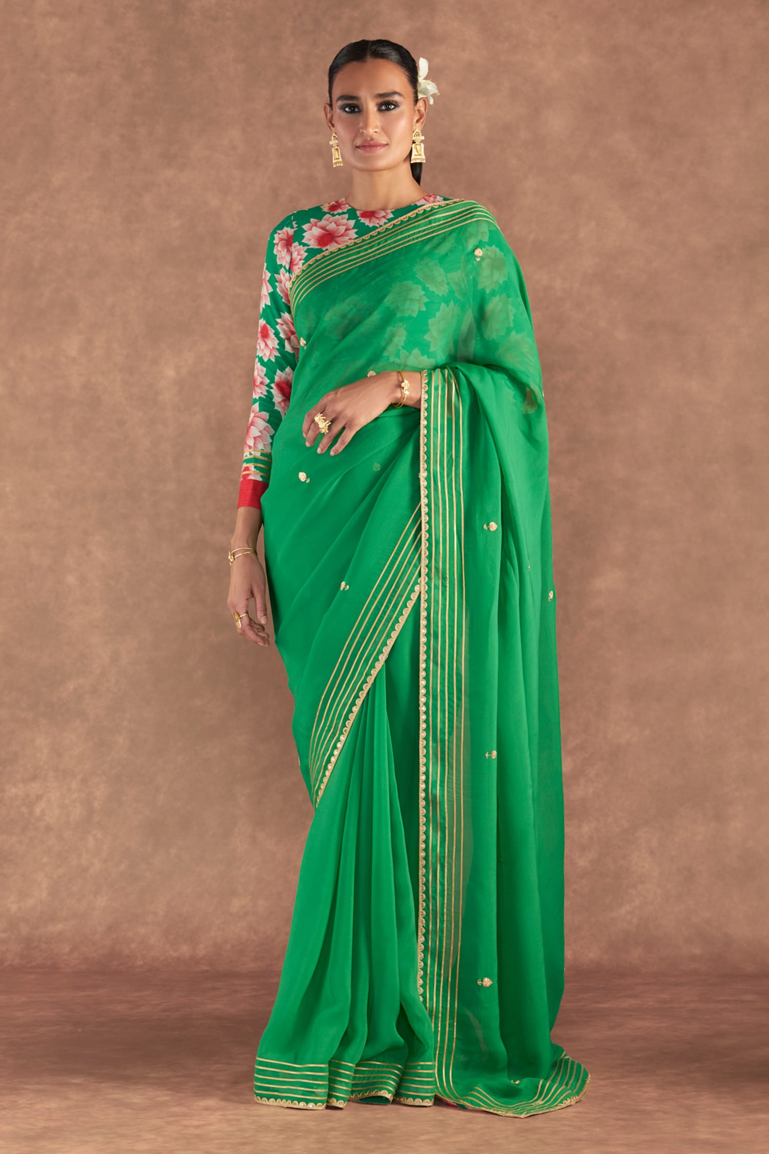 Buy Masaba Green Saree- Organza Pita Embroidered Saree With Printed ...