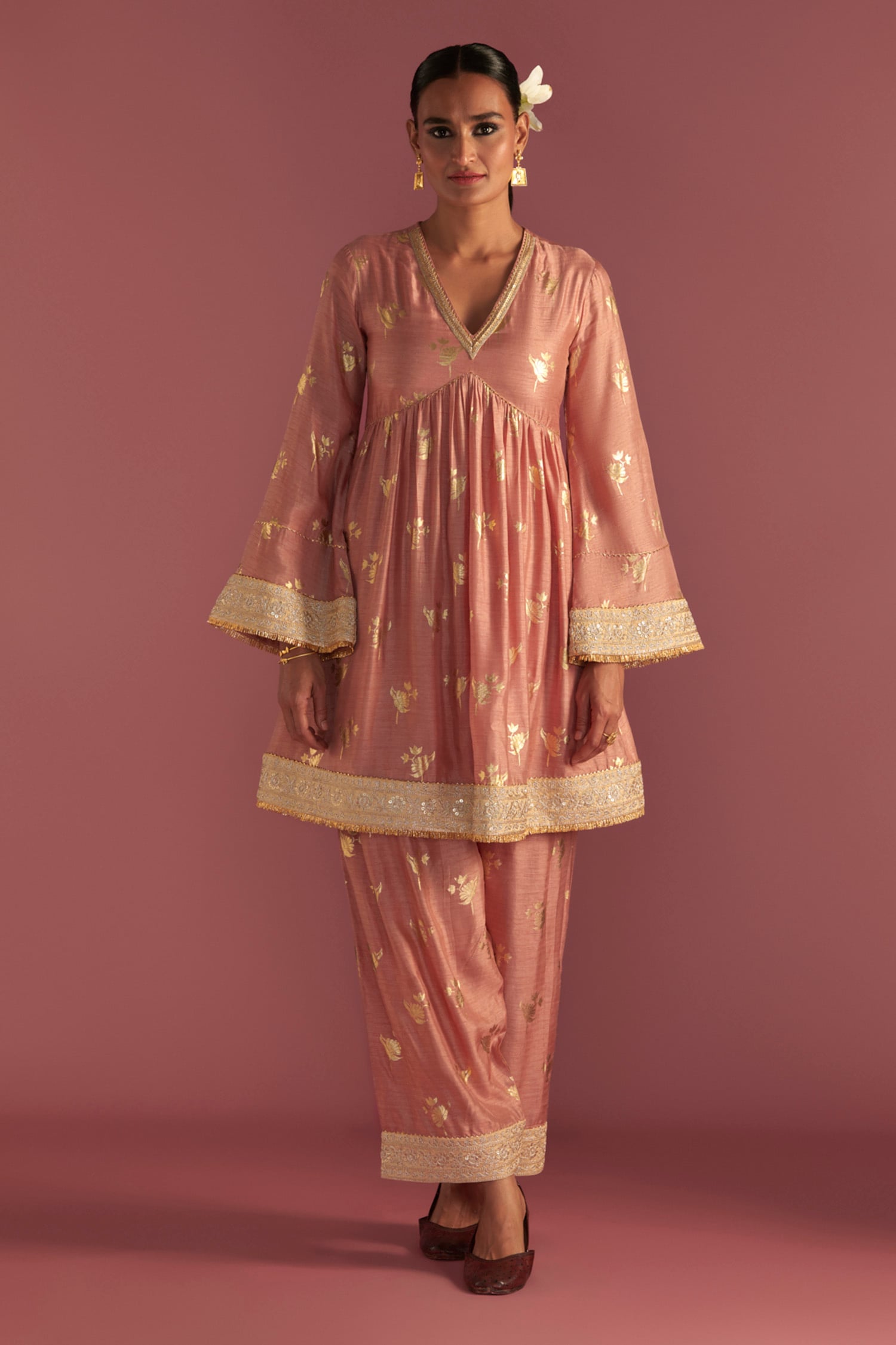 Buy Masaba Pink Raw Silk Irisbud Print Kurta And Salwar Set Online ...
