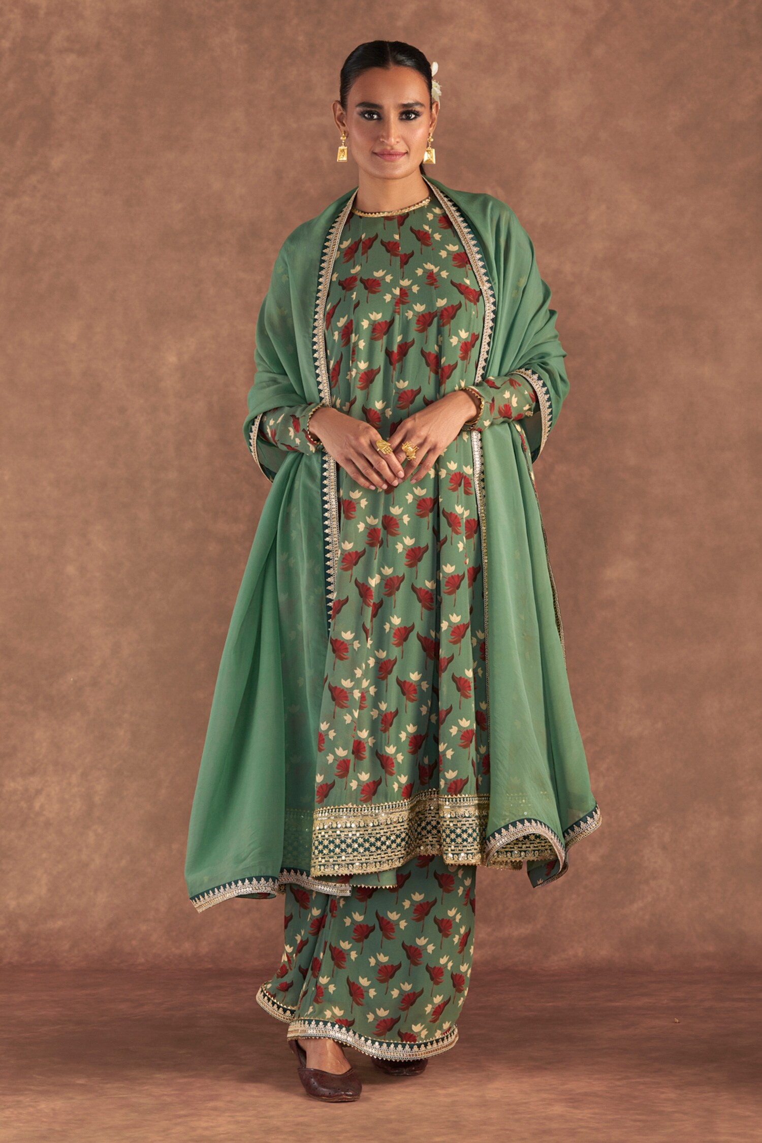 Buy Masaba Green Irisbud Print Anarkali Culotte Set Online | Aza Fashions