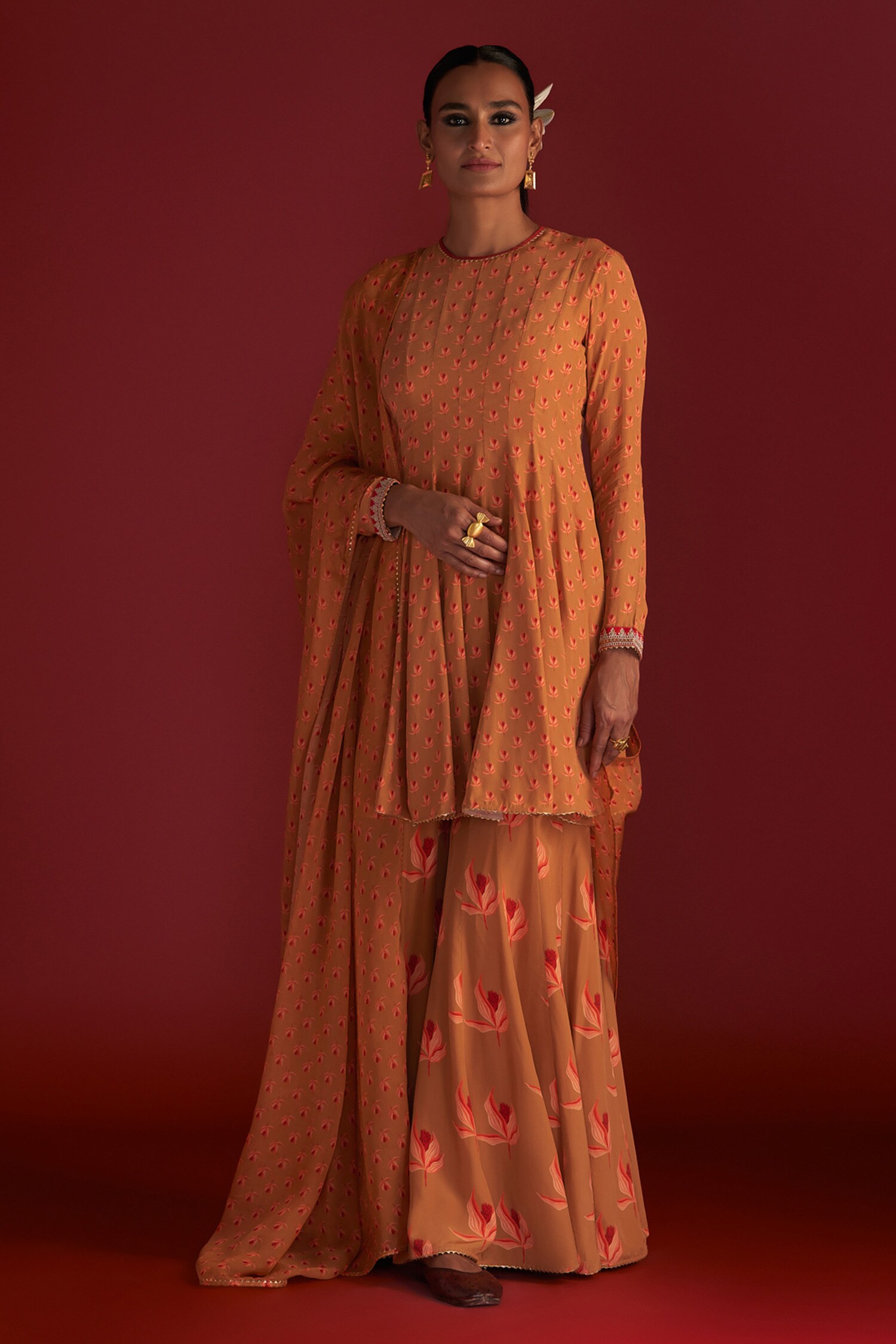 Buy Masaba Brown Nectar Cup Print Anarkali Sharara Set Online | Aza ...