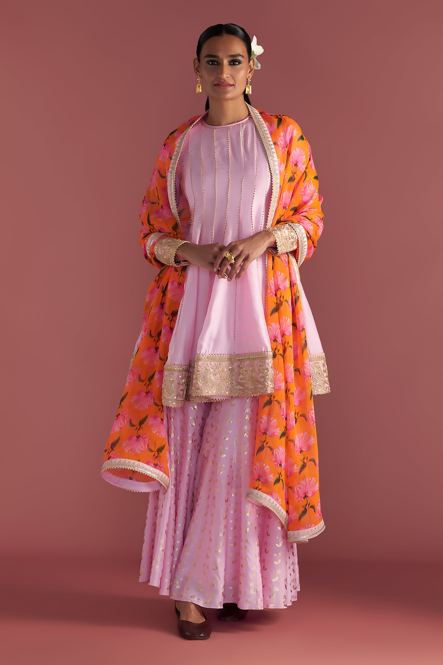 Buy Masaba Pink Anarkali Springbud Print Sharara Set Online | Aza Fashions