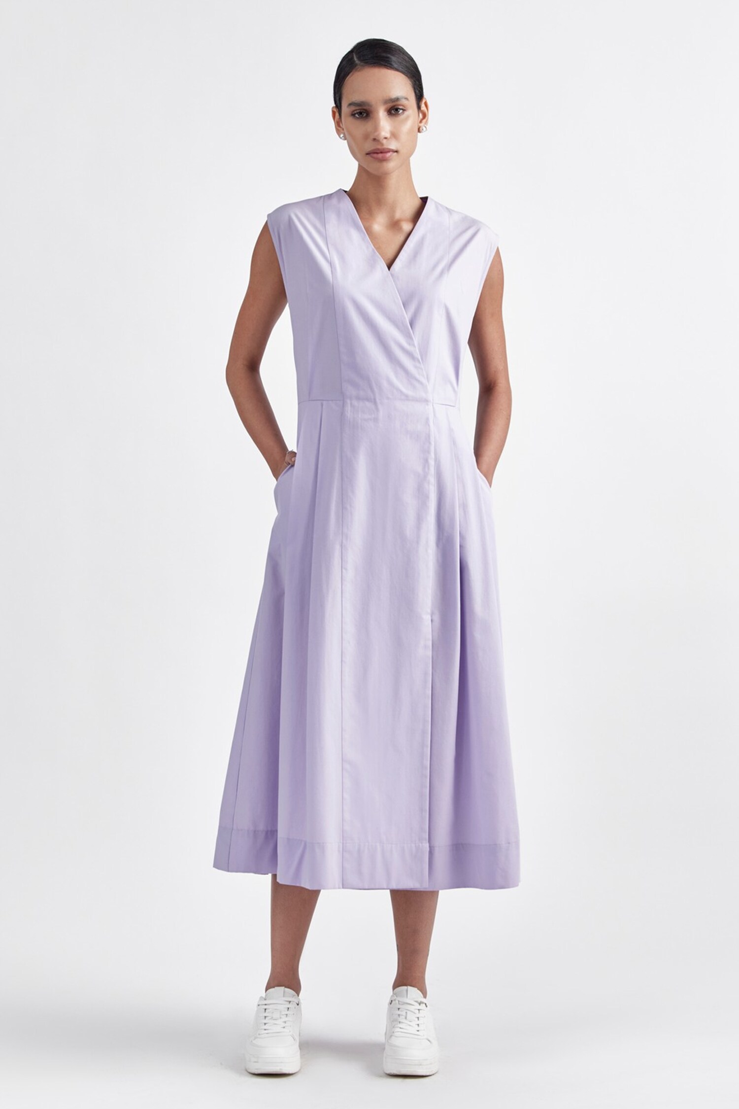 Buy Purple 100% Cotton Solid V Neck Dress For Women by PERONA Online at ...