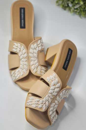 Buy Shradha Hedau Footwear Couture Beige Rexine Giselle Bead ...