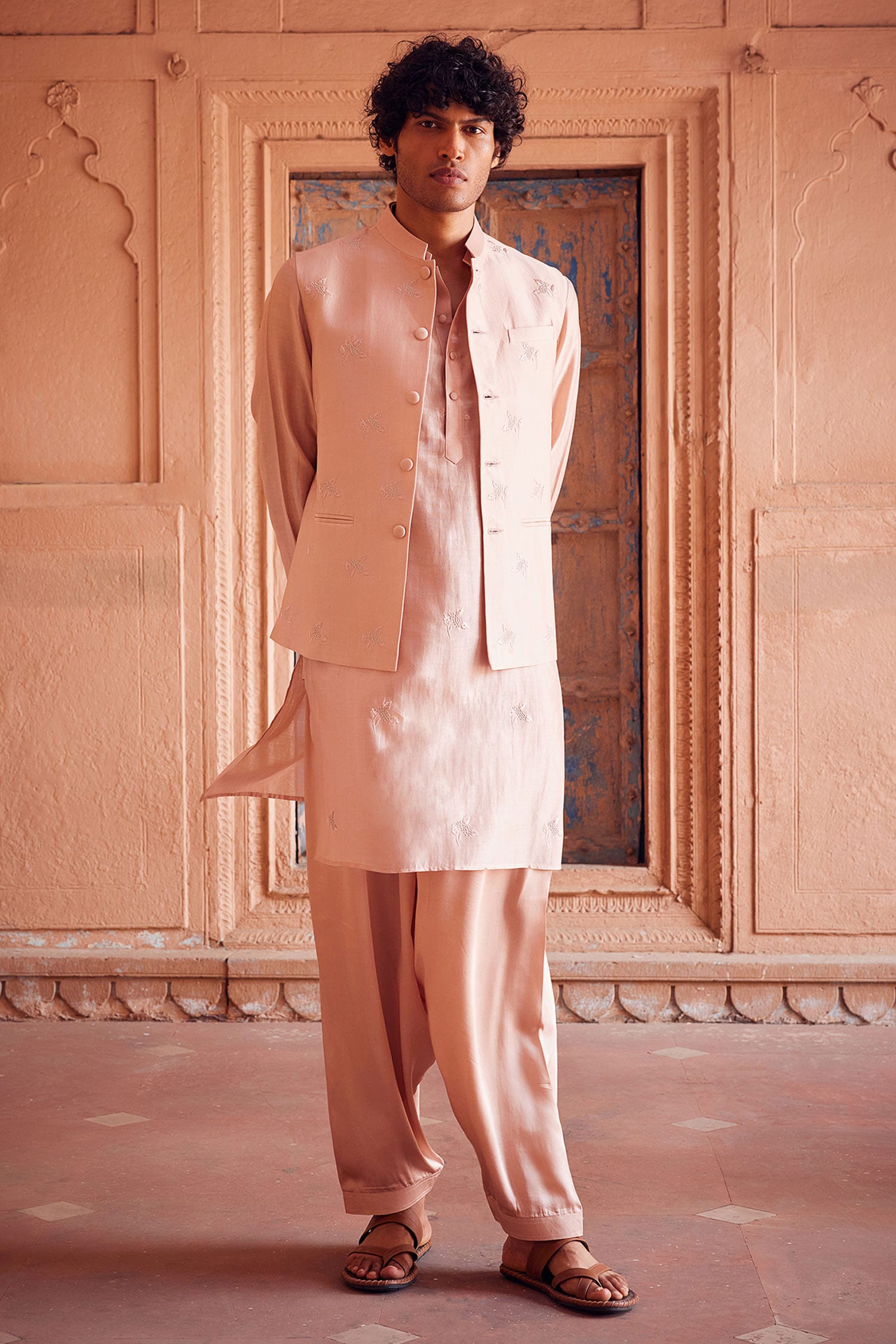 Buy Seema Nanda Pink Chanderi Silk Jad Floral Bloom Work Bundi And ...