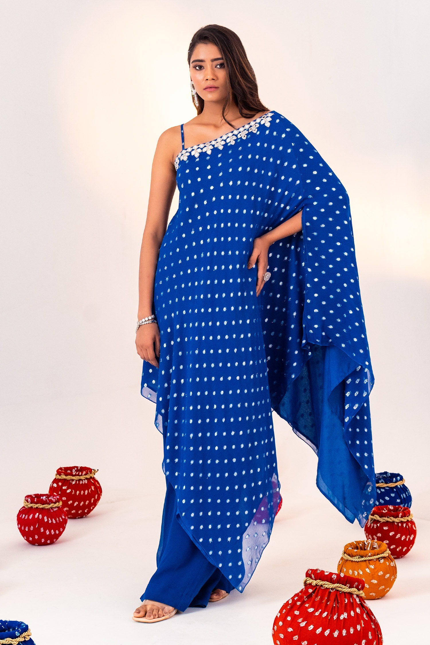 Buy Silky Bindra Blue Georgette Polka Dot Woven Tunic And Straight Pant ... Buy Silky Bindra Blue Georgette Polka Dot Woven Tunic And Straight Pant ...