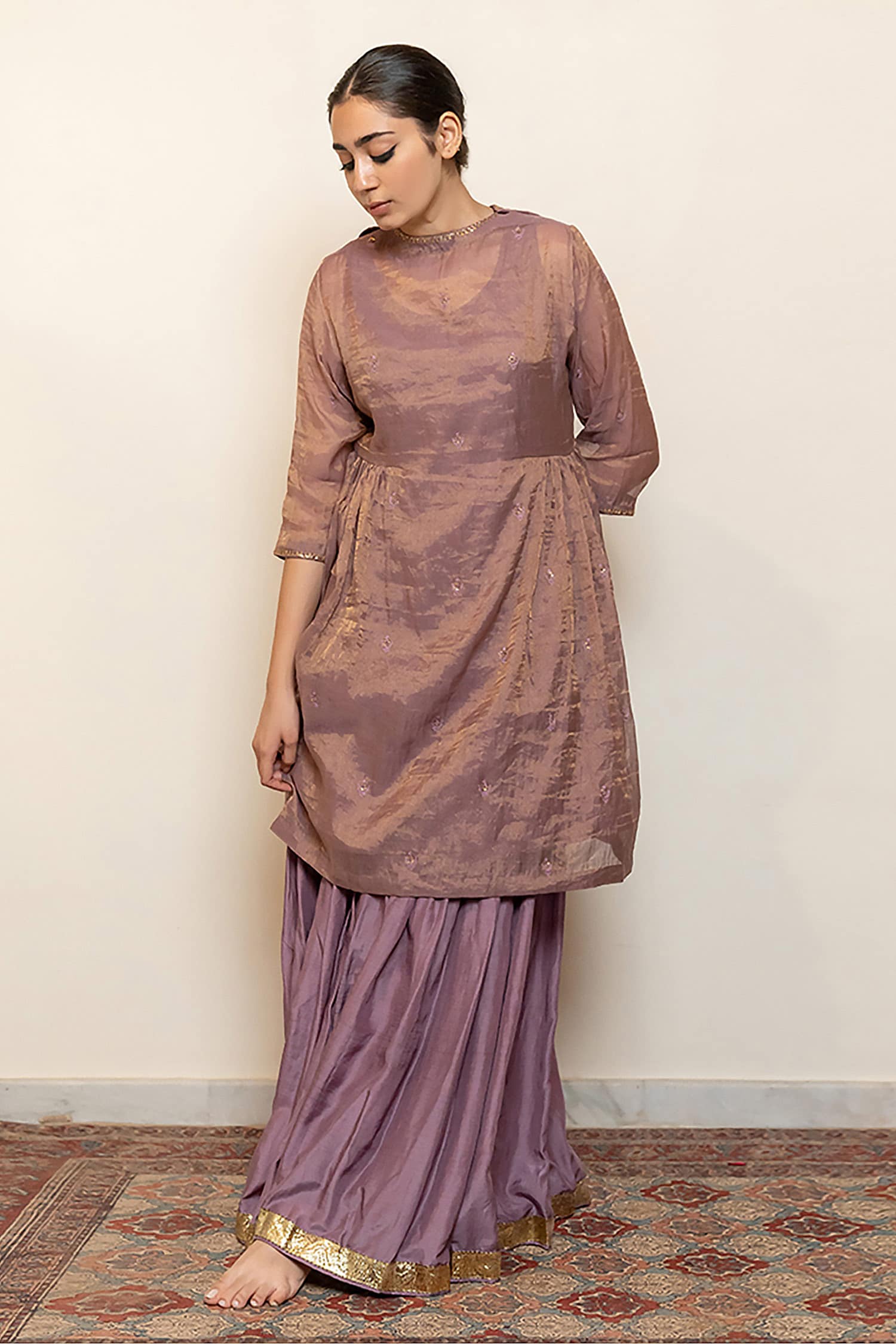 Buy Nirjara Purple Zareen Floral Thread Embroidered Kurta With Gharara ...