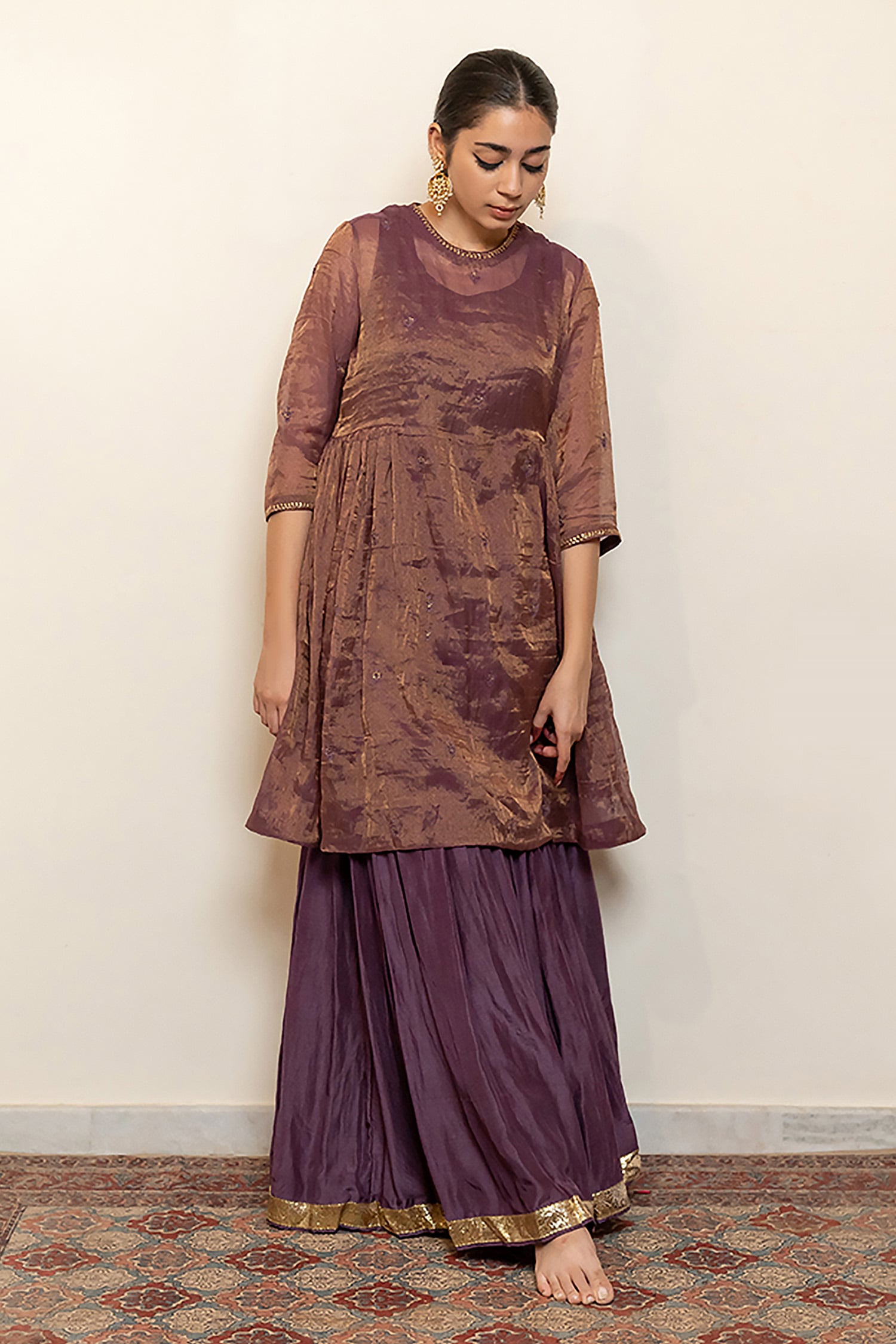 Buy Nirjara Purple Chanderi Tissue Chaand Embroidered Kurta With ...