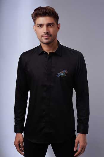 Buy SAMMOHAN CEREMONIAL Black Cotton Bird Placement Aari Embroidered ...
