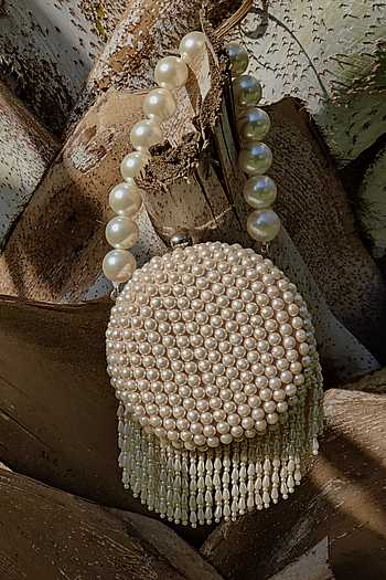 Buy Bag Head Pearl Embellished Round Bag Online | Aza Fashions