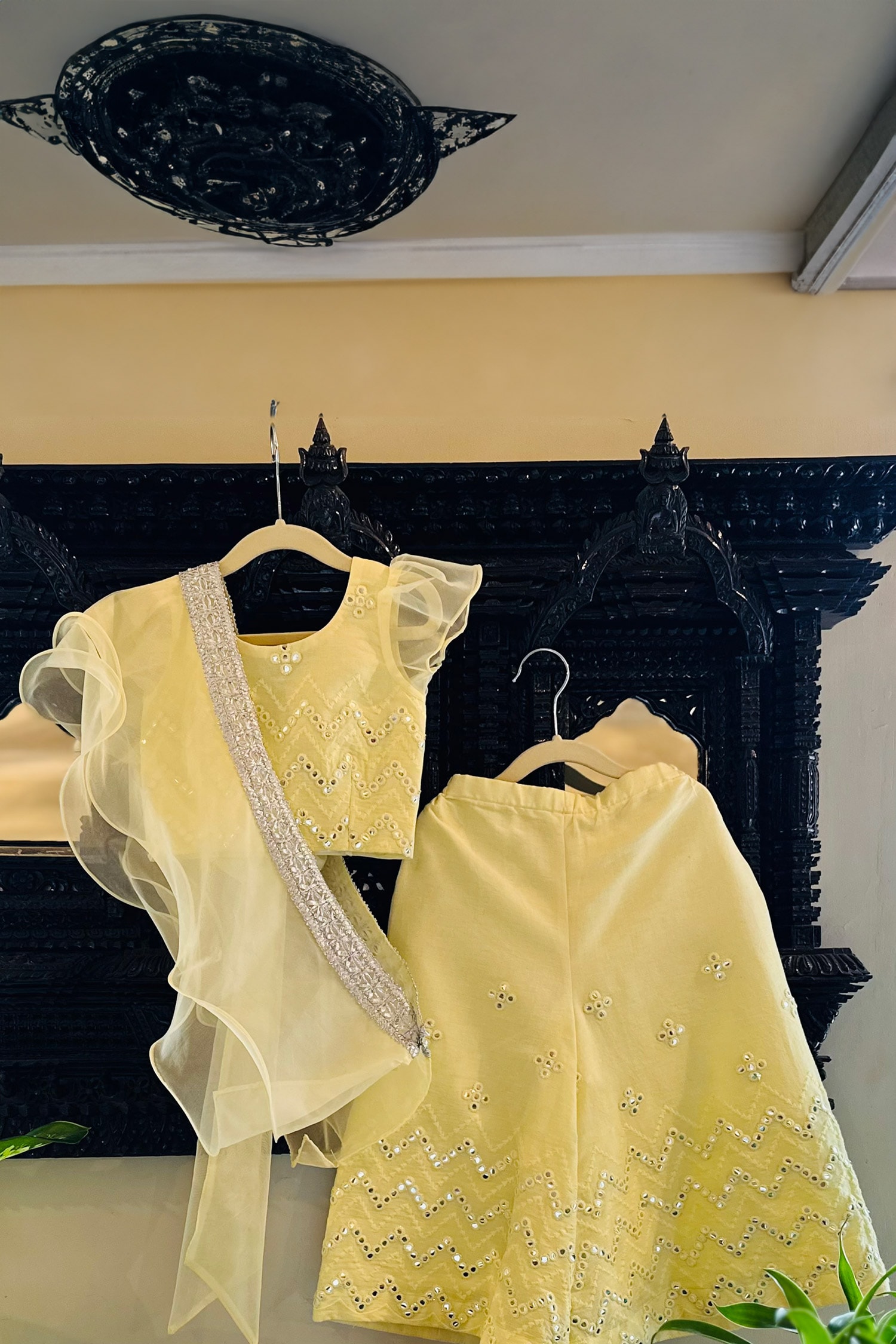 Buy Rage Attire-Sweta Saria Yellow Mirror Embroidered Top Flared Pant ...