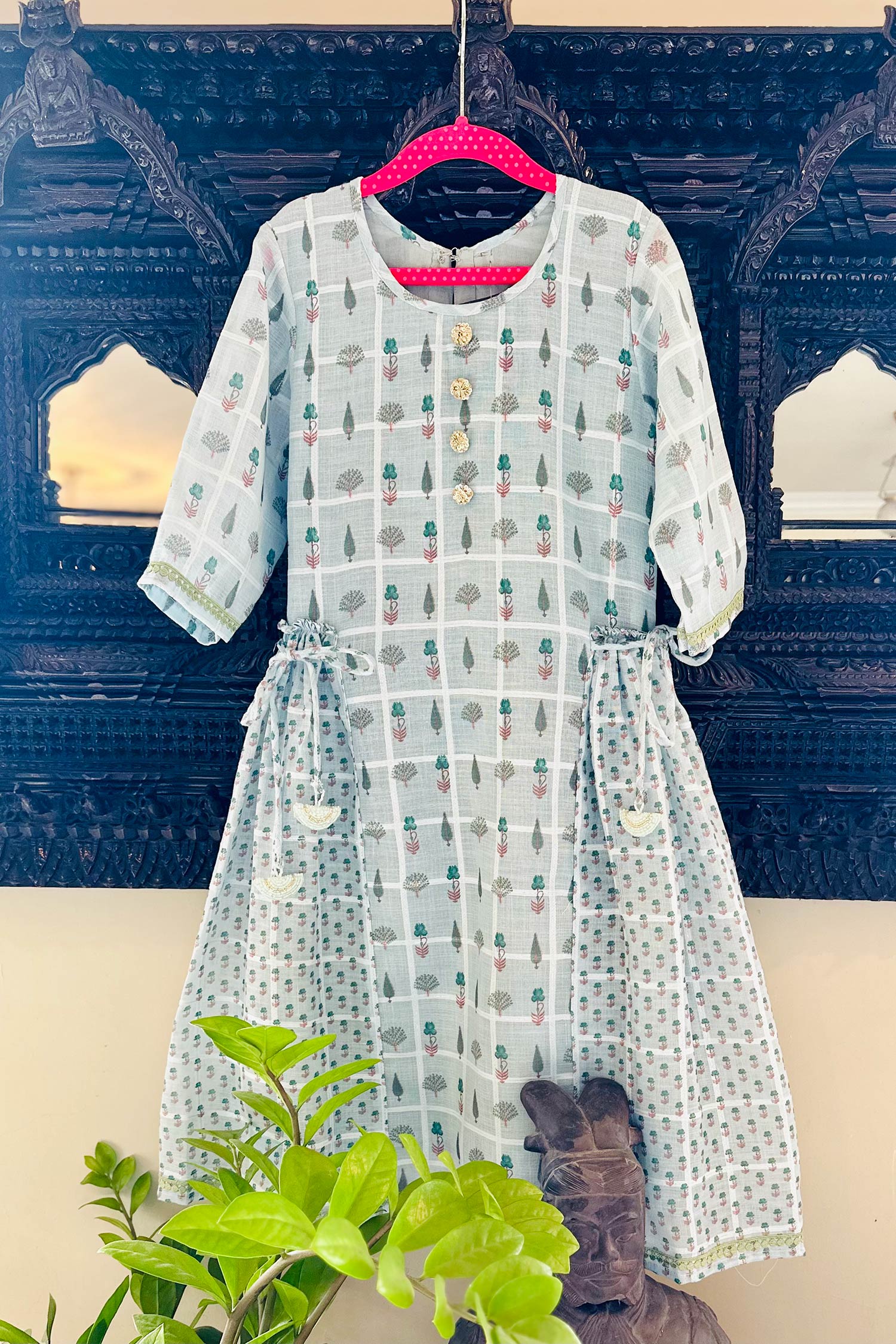 Buy Rage Attire-Sweta Saria Blue Hand Block Print Dress For Girls ...