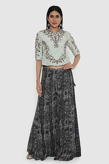 Buy Payal Singhal Blue Flower Embroidered Choli With Sharara Online ...