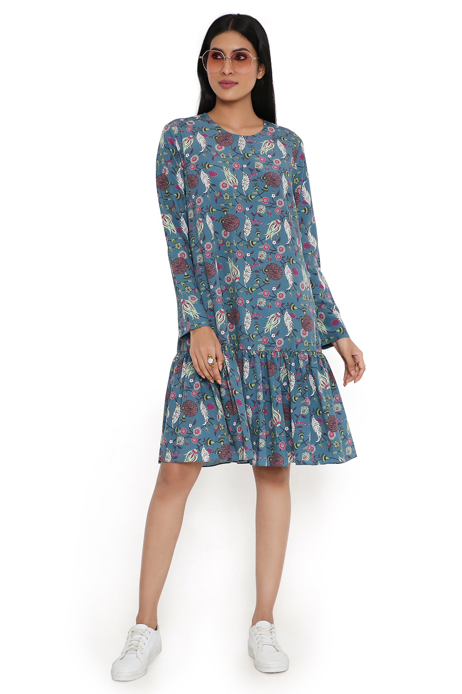 Buy PS Pret by Payal Singhal Green Crepe Turkish Floral Print Tiered ...