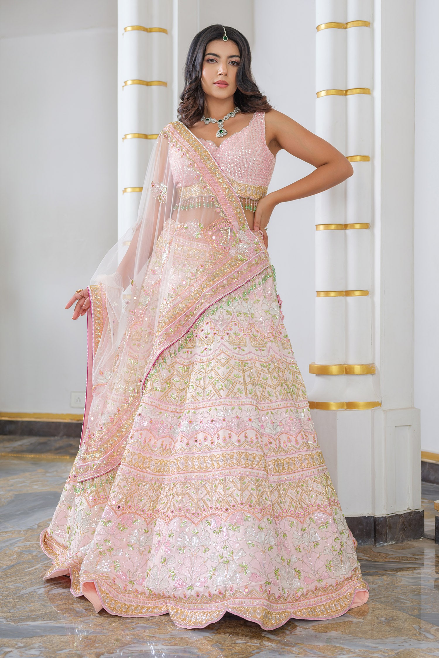 Buy Tamaraa By Tahani Pink Silk Floral Sequin Embroidered Lehenga Set ...