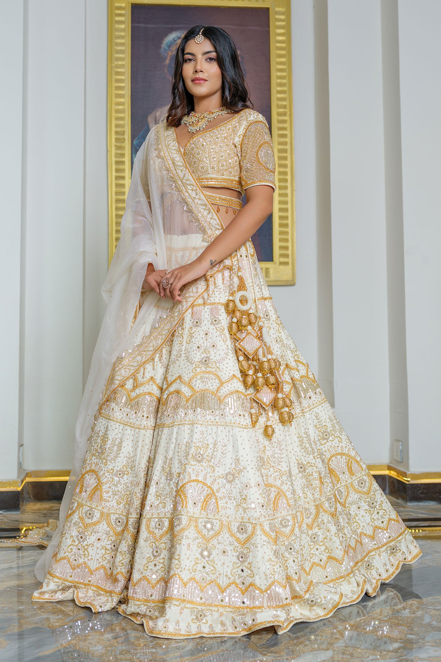 Buy Tamaraa By Tahani Gold Silk Organza Vintage Sequin Embroidered ...