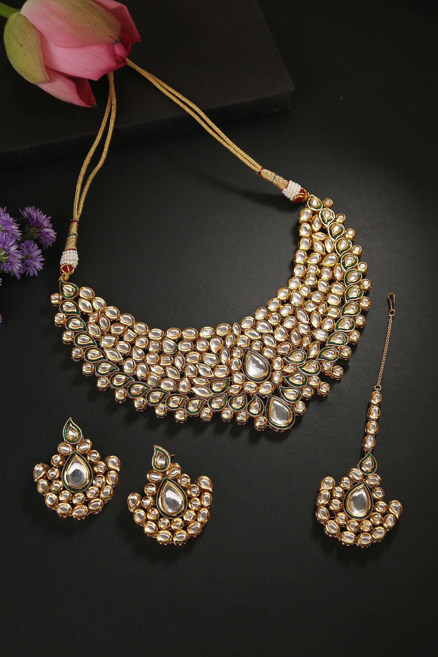 Buy Minaki Geometric Shaped Necklace Jewellery Set Online | Aza Fashions