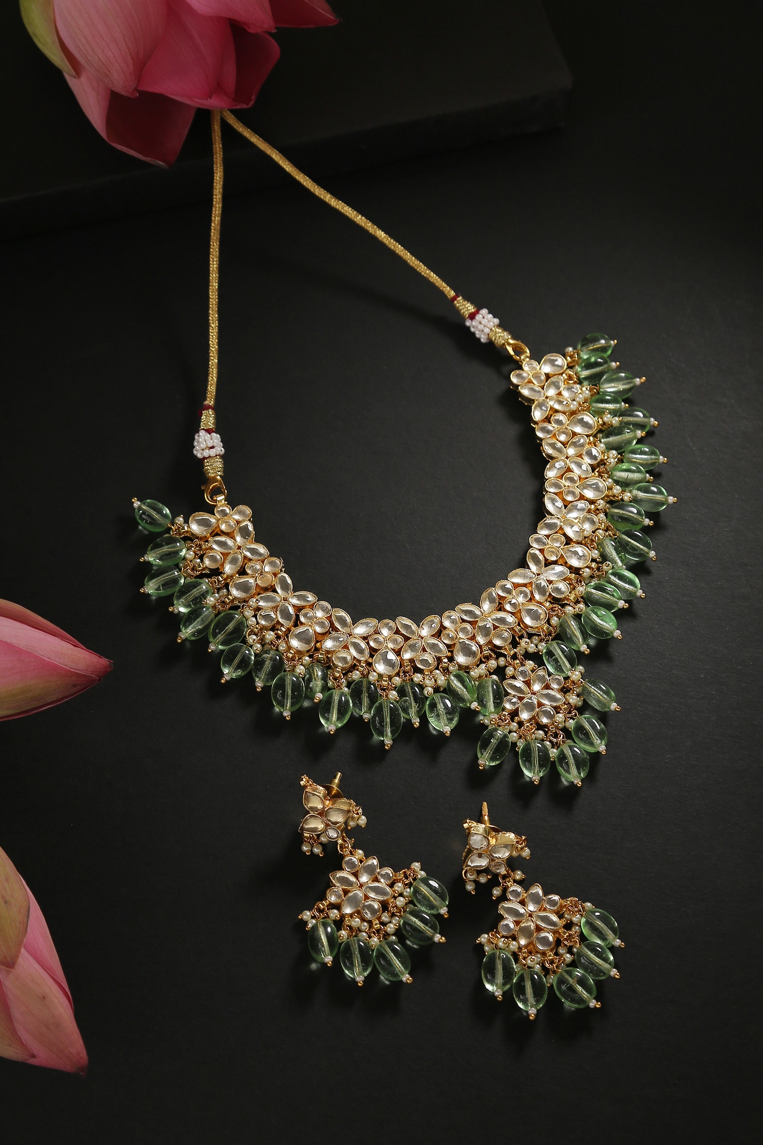 Buy Minaki Polki Embellished Necklace Jewellery Set Online | Aza Fashions