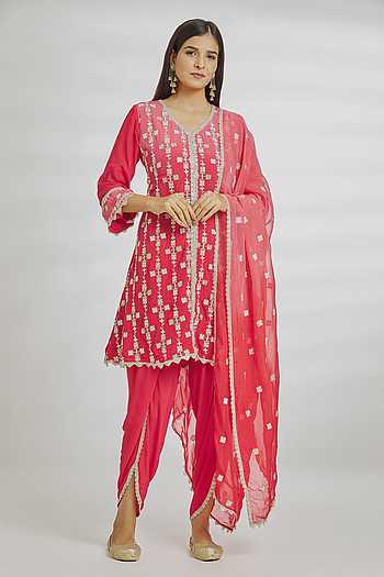 Buy Samyukta Singhania Floral Veil Embroidered Kurta Tulip Dhoti Set ...