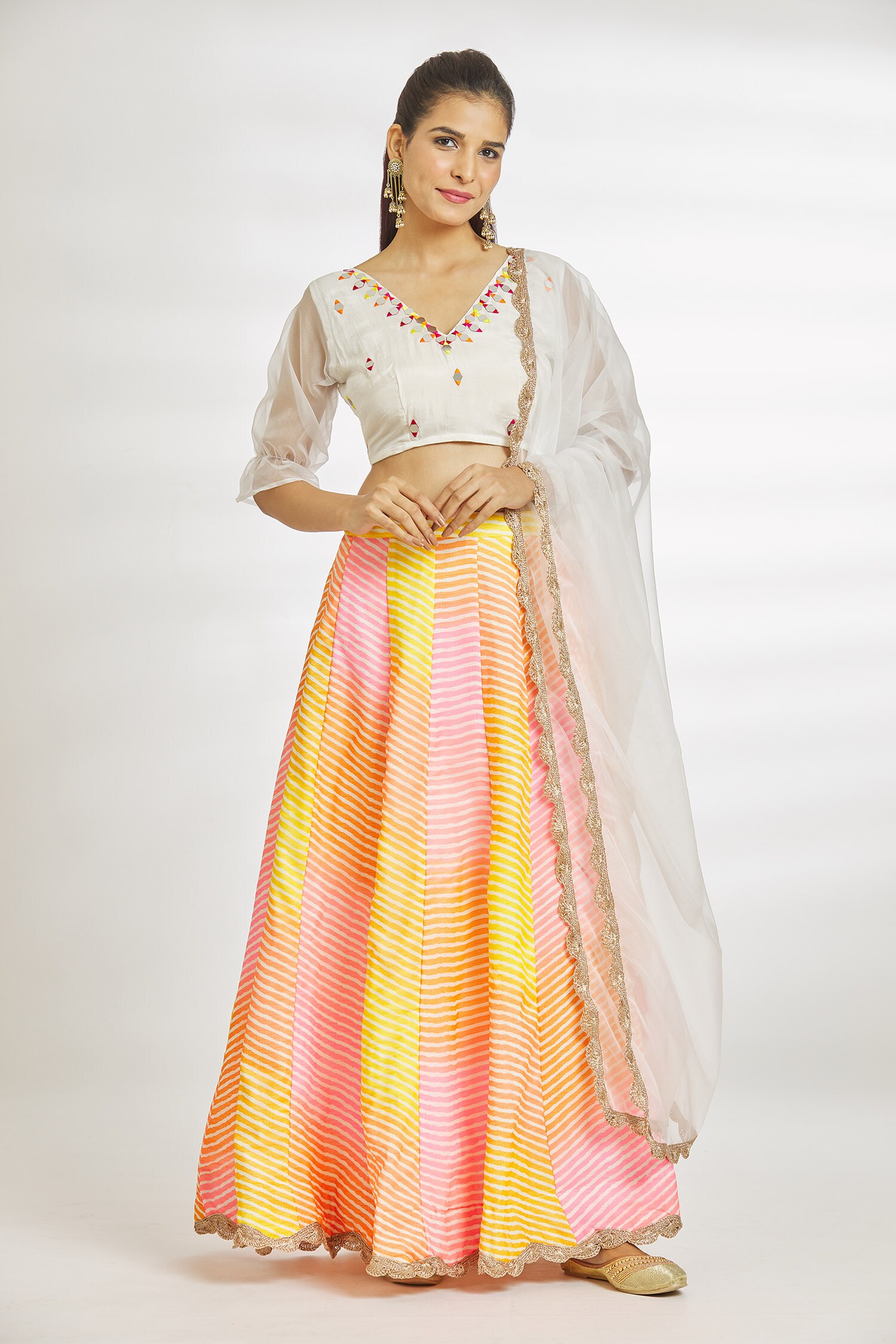 Buy Samyukta Singhania Multi Color Leheriya Pattern Lehenga Blouse Set