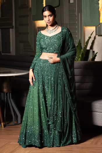 Buy Midushi Bajoria Green Sequin Cutdana Embellished Lehenga Set Online ...