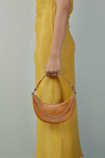 Buy Tan & Loom Little Lune Plain Leather Baguette Online | Aza Fashions