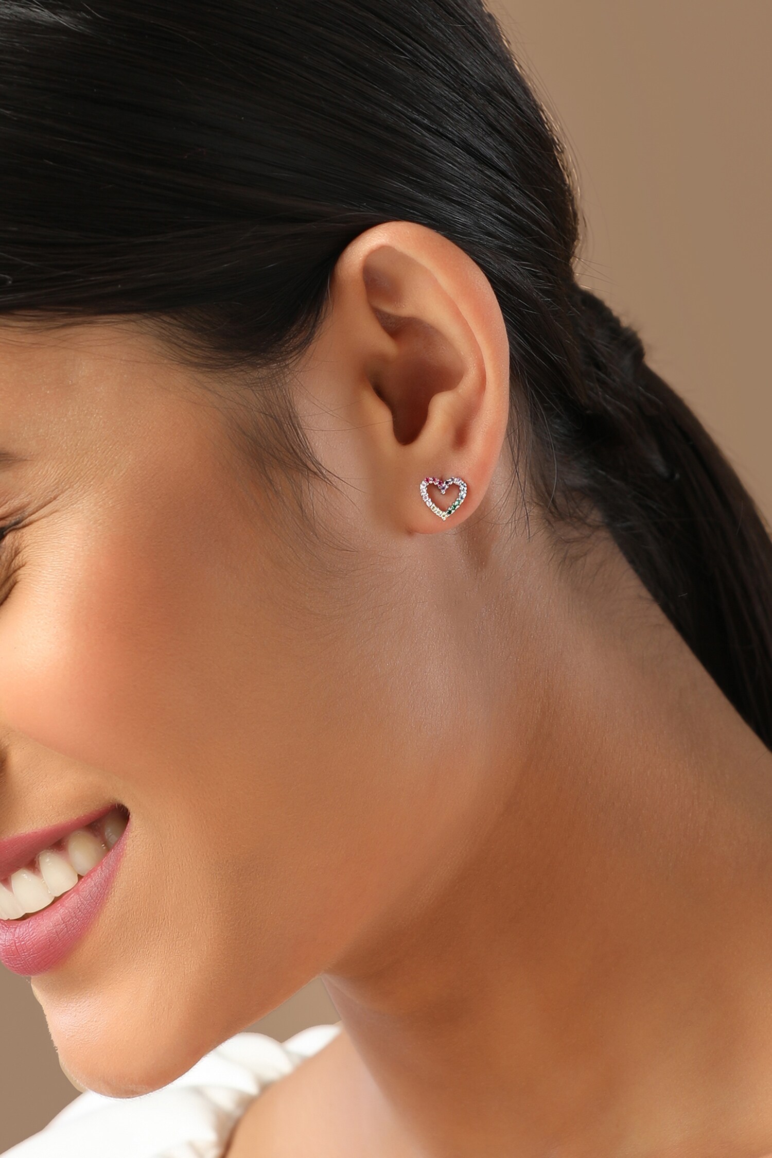 Buy Curio Cottage Rainbow Heart Studded Earrings Online | Aza Fashions