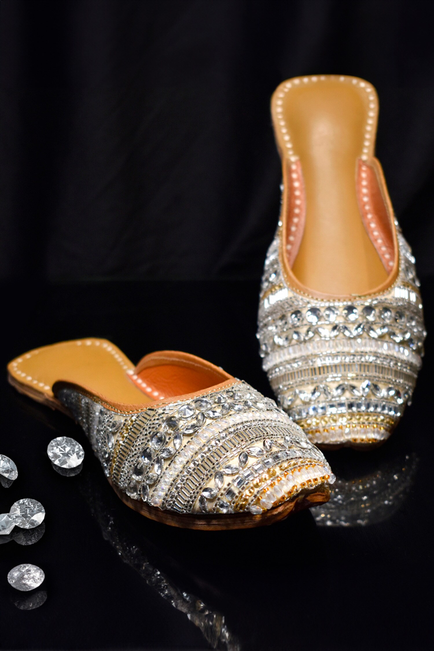 Buy Gold Embroidered Ariana Mules by Yassio Online at Aza Fashions.