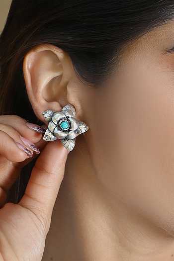 Buy Noor Floral Firoza Stone Embellished Ear Studs Online | Aza Fashions