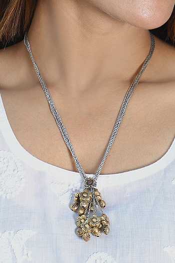 Buy Silver Plated Floral Design Pendant Chain Necklace by Noor Online ...