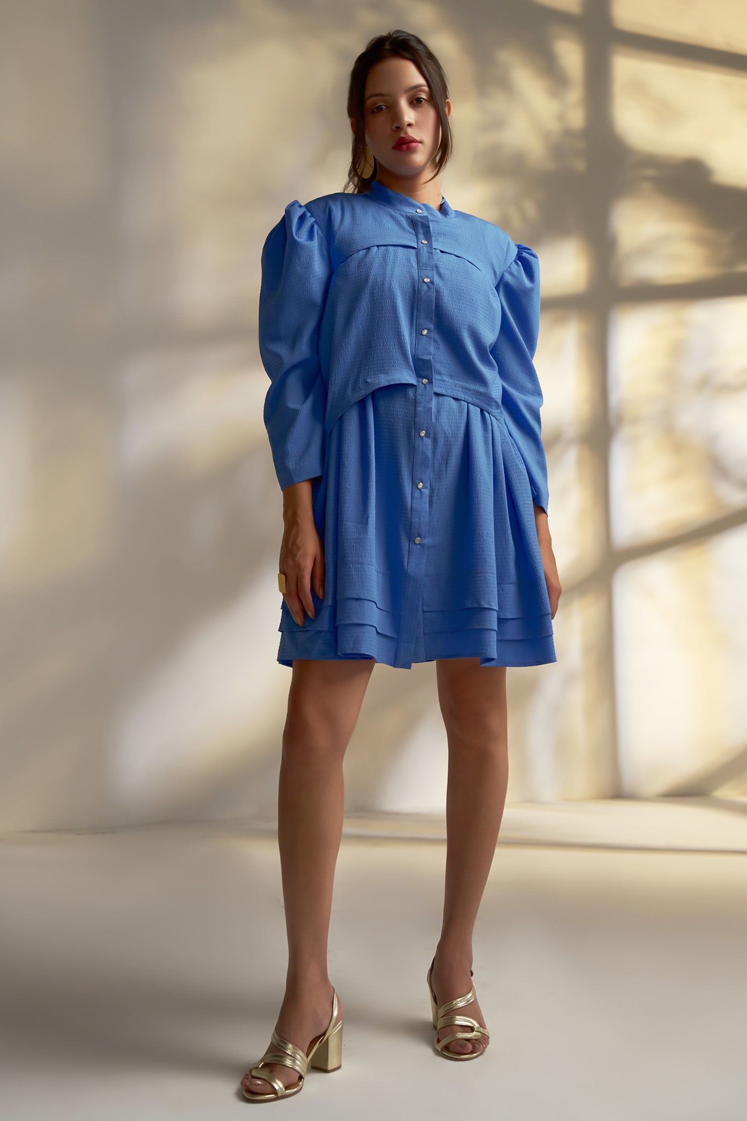 Buy Enness Studio Blue Daybreak Overlay Textured Dress Online | Aza ...