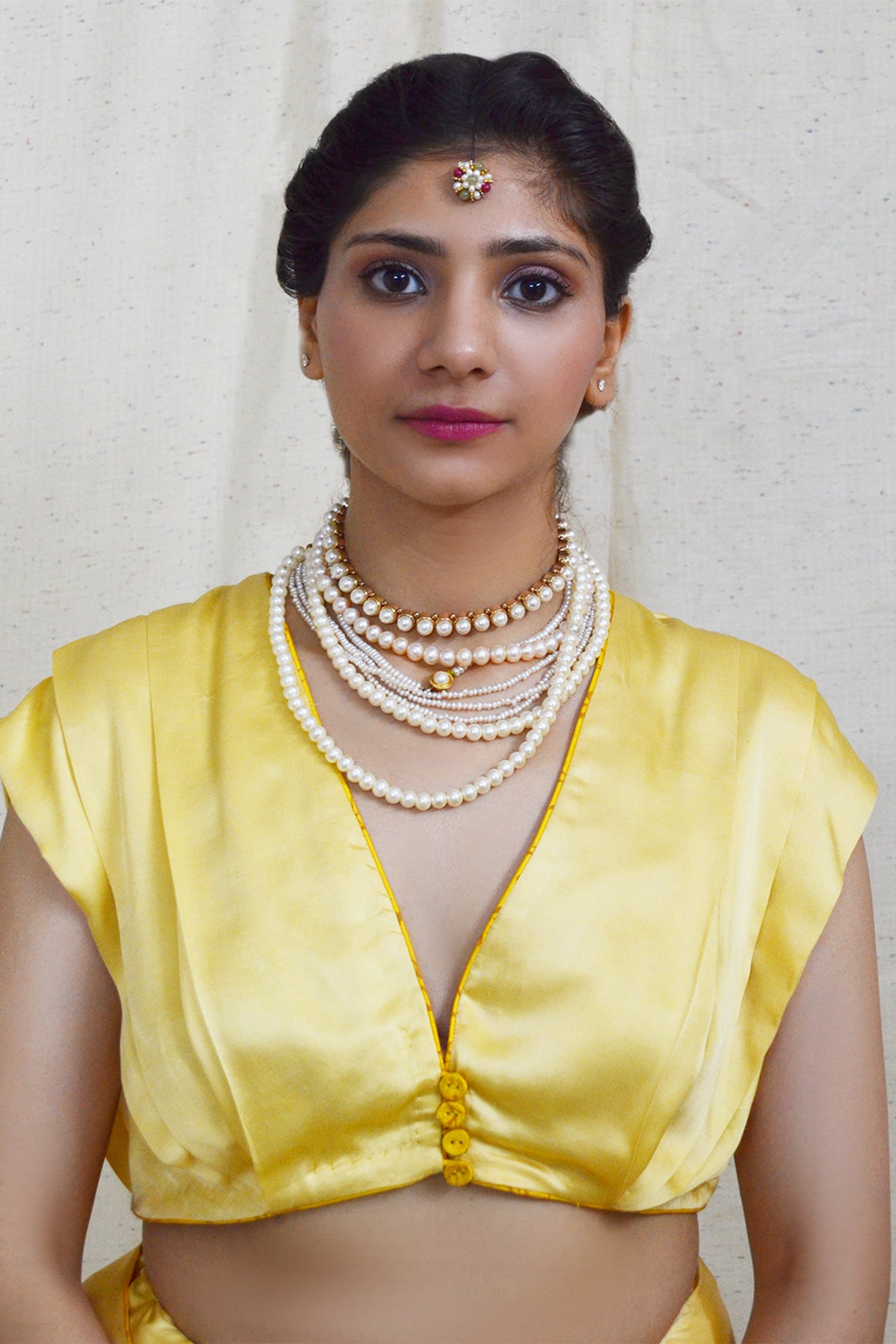 Buy Yellow Modal Silk Plain Plunge V Neck Alluring Shoulder Pleated ...