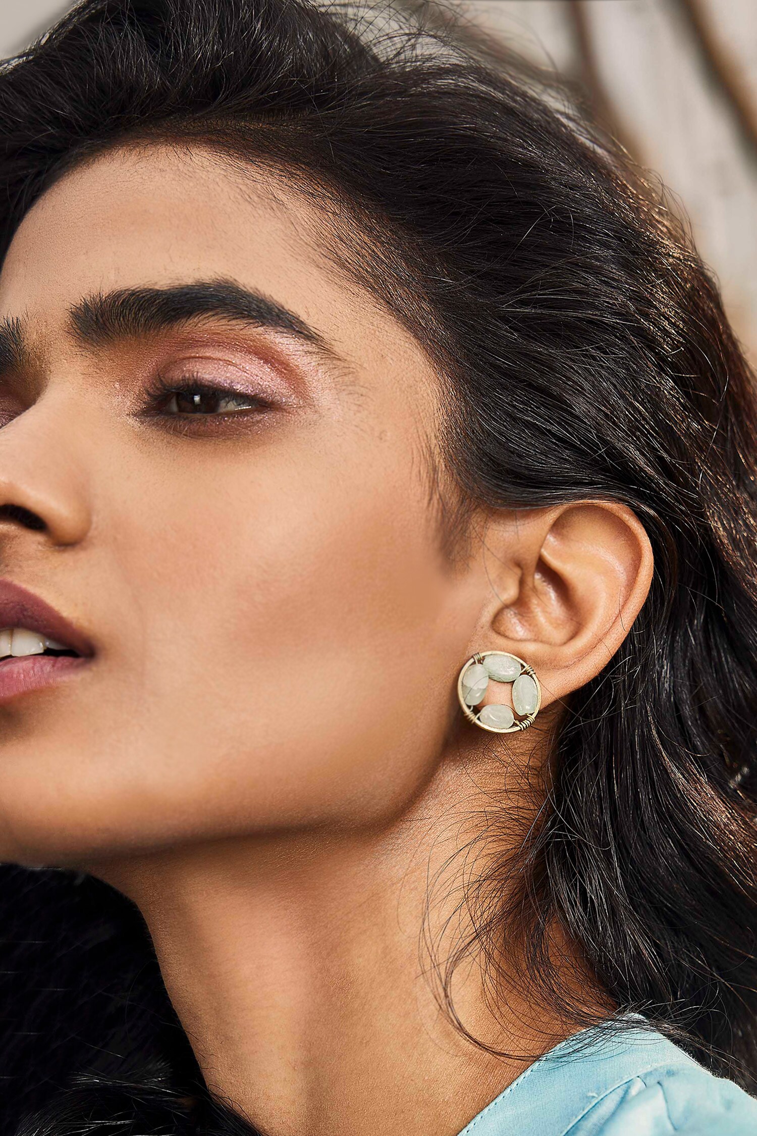 Buy Charkhee Jade Emerald Bead Stud Earrings Online | Aza Fashions