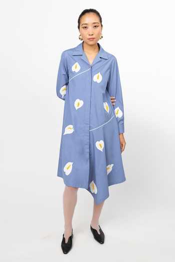 Buy Blue 100% Cotton Patch Petal Notched Collar Neck Slide Shirt Dress ...