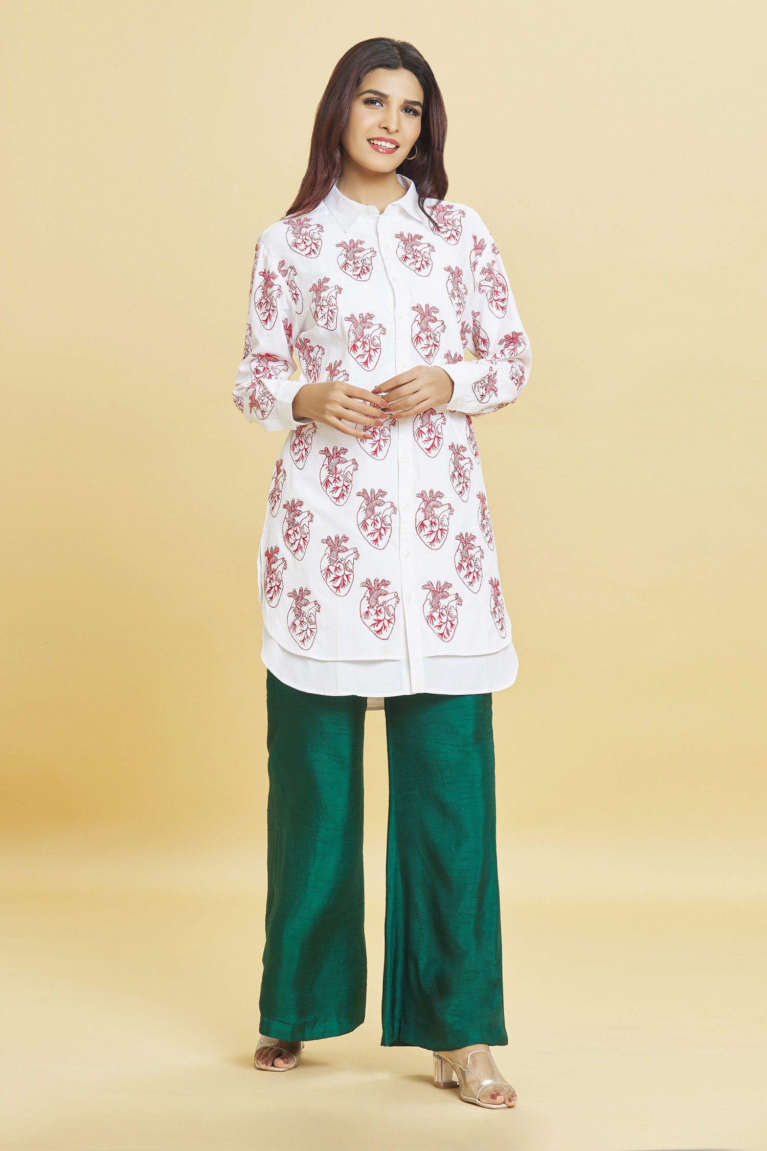 Buy Aiman Ivory Cotton Heart Break Embroidered Tunic Online | Aza Fashions