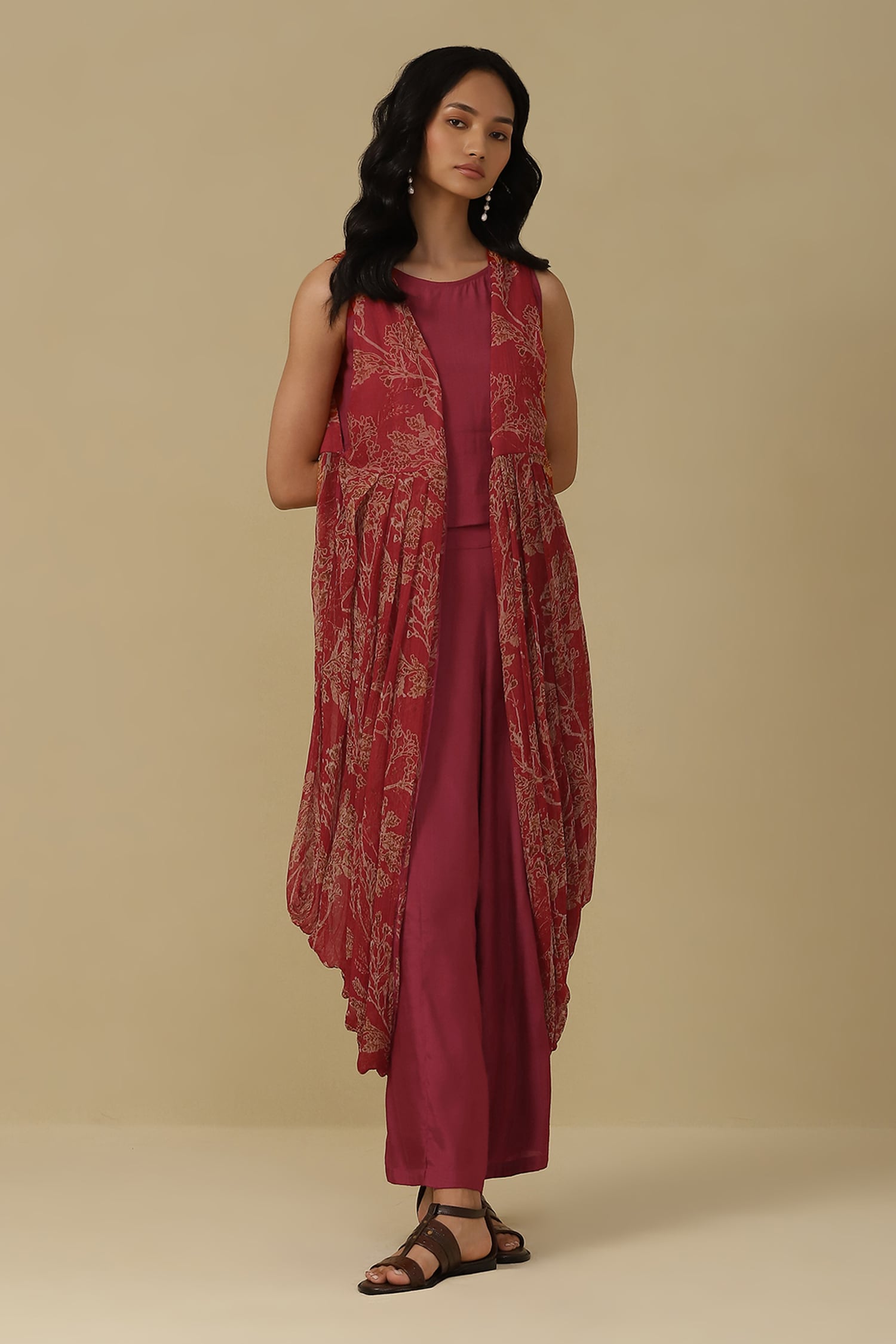 Buy Aarke Ritu Kumar Red Blended Fabric Floral Print Jacket And Pant ...