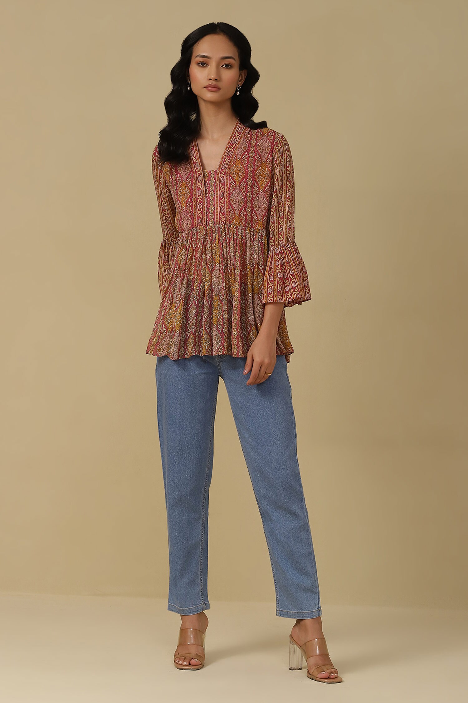 Buy Aarke Ritu Kumar Pink Blended Floral Print Kurta Online | Aza Fashions