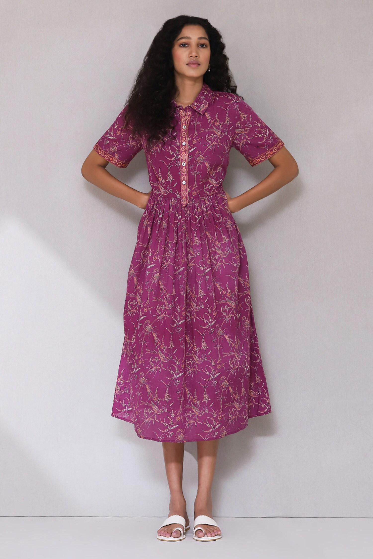 Buy Aarke Ritu Kumar Purple Cotton Floral Print Dress Online | Aza Fashions