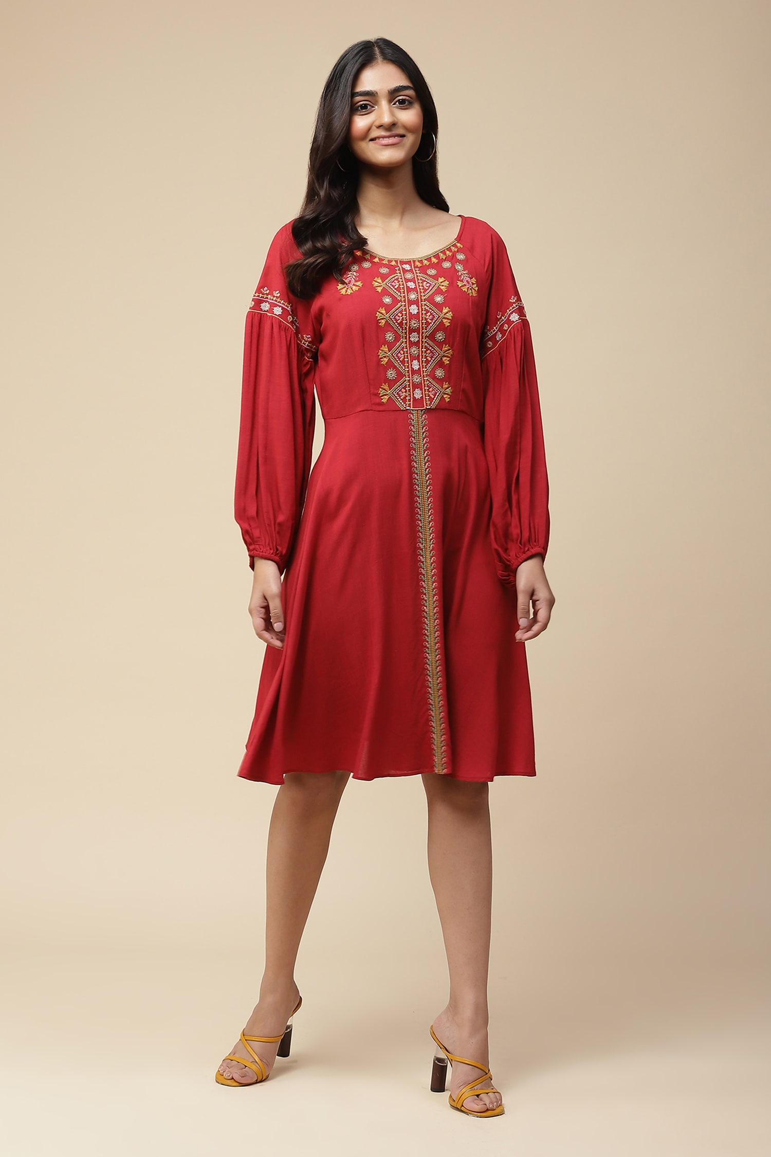 Buy Aarke Ritu Kumar Rayon Placement Thread Embroidered Dress Online ...