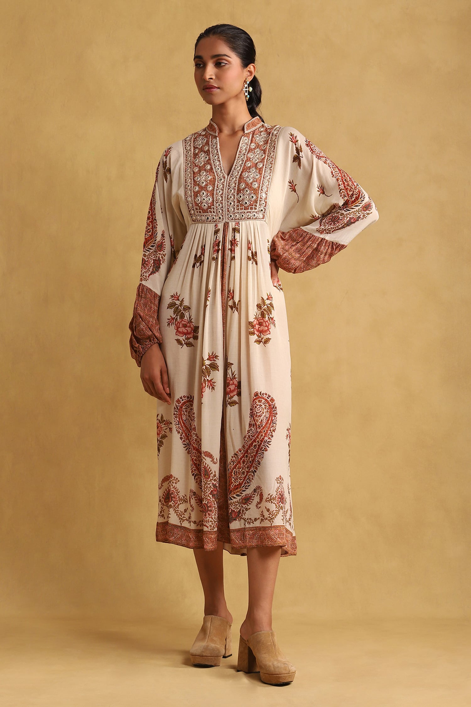 Buy Ritu Kumar White Viscose Floral And Paisley Print Dress Online ...