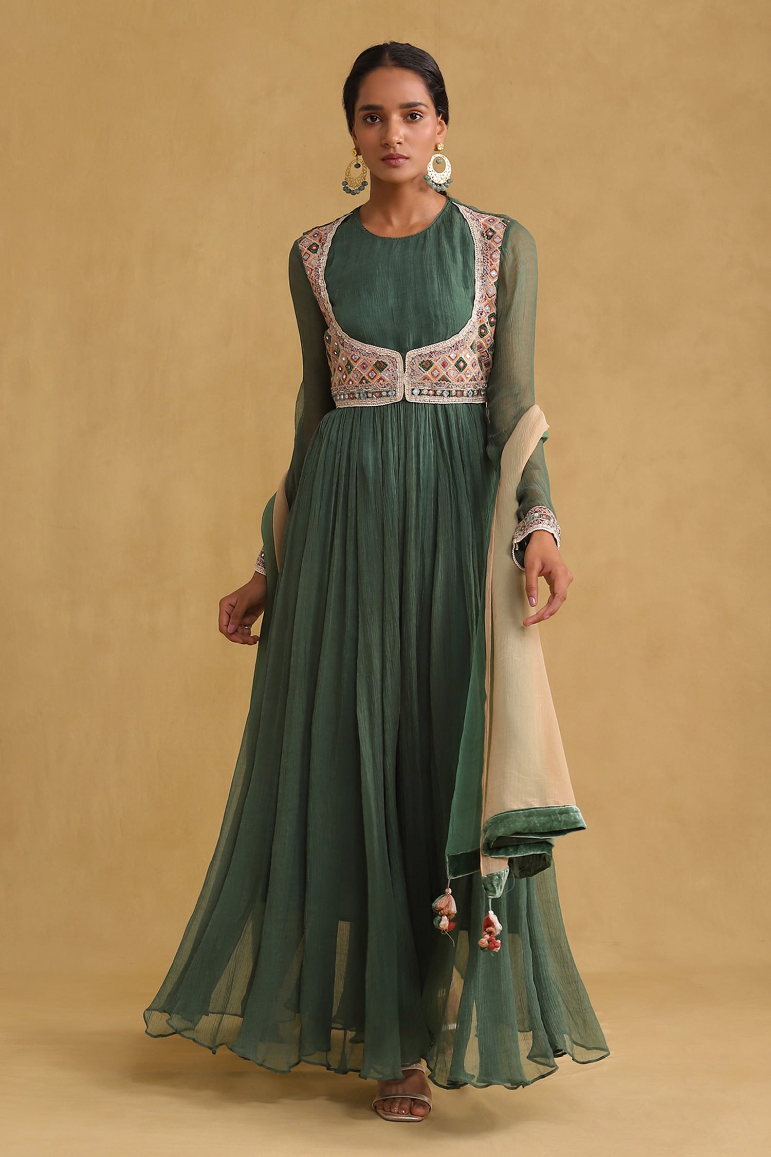 Buy Ritu Kumar Green Viscose Thread Embroidered Anarkali Set Online | Aza Fashions