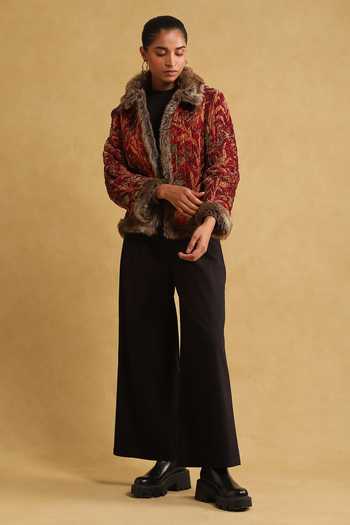 Buy Red Silk And Velvet Printed Floral Exaggerated Bloom Quilted Jacket ...