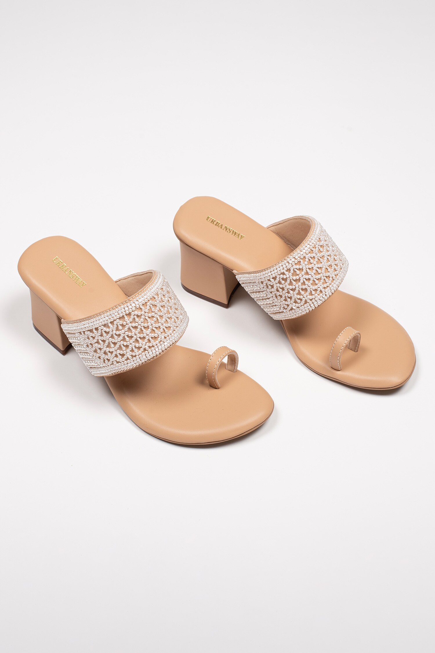 Buy Urbansway Brown Vegan Leather Moti Embellished Kolhapuri Heels ...