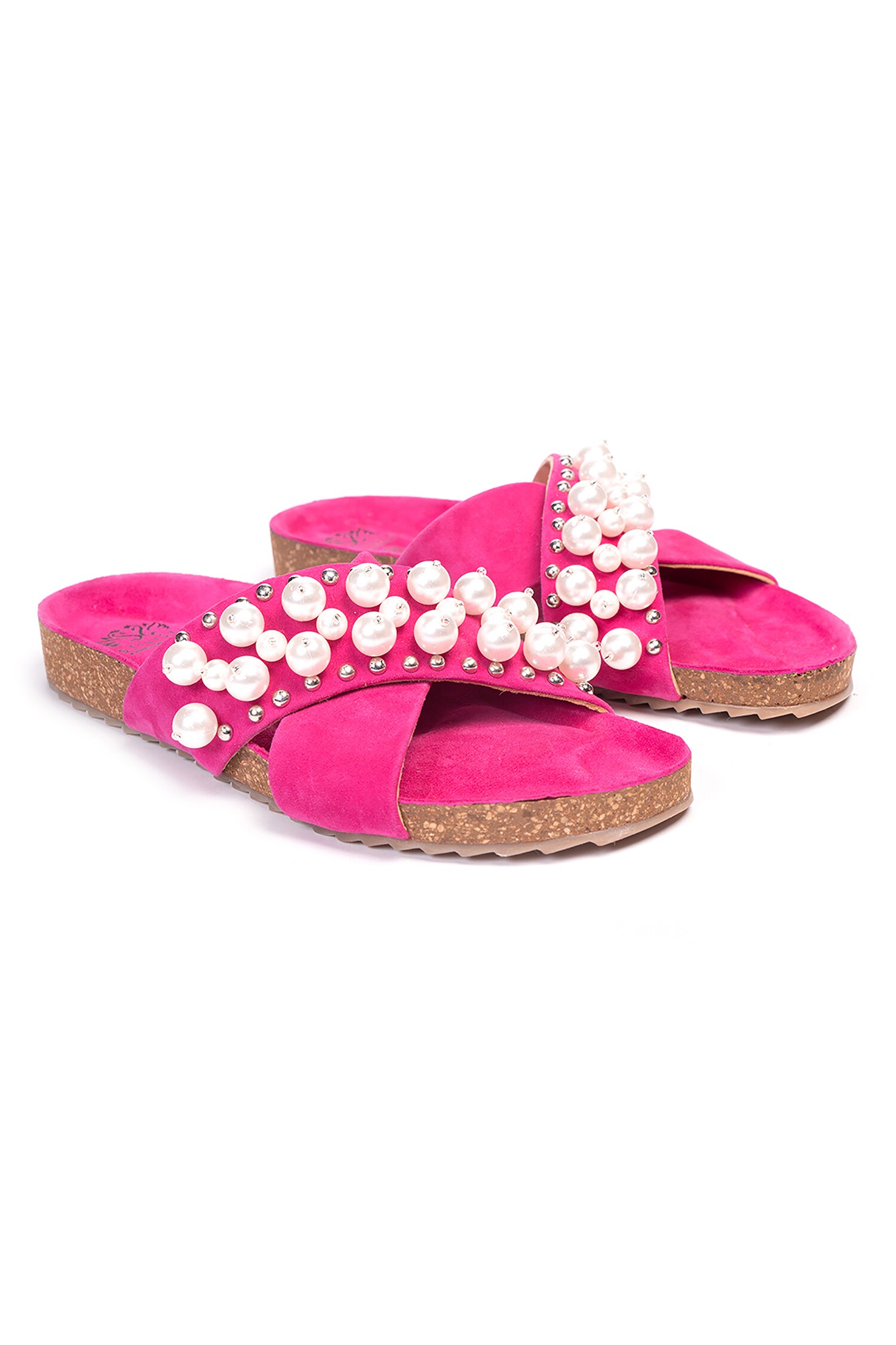 Buy Stilista Pink Leather Aphrodite Pearl Work Flats Online | Aza Fashions