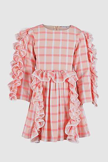 Buy Rang by Lespetits Pink Ruffled Checkered Dress For Girls Online ...